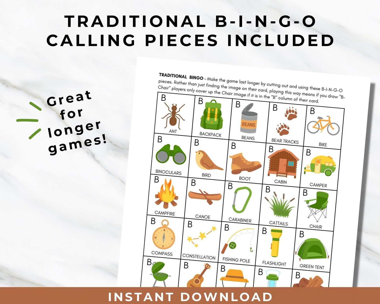 Camping Bingo Card Printable Set 40 Cards and Markers - Etsy