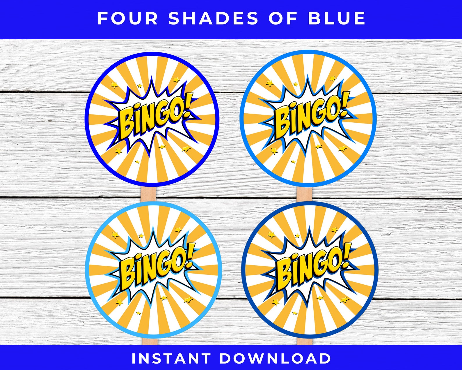 Handheld Printable Bingo Sign or Paddle Fan in Blue and Black | Winner ...