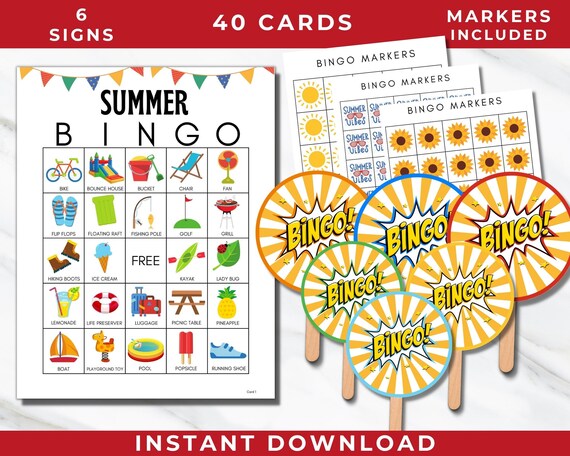 Printable Summer Bingo Kit for Kids and Adults 40 Bingo | Etsy