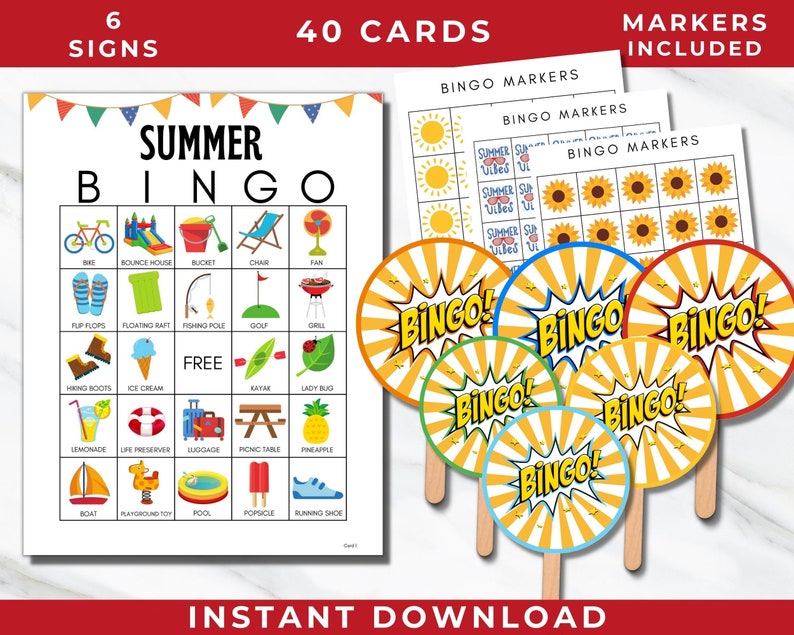Printable Summer Bingo Kit for Kids and Adults 40 Bingo | Etsy