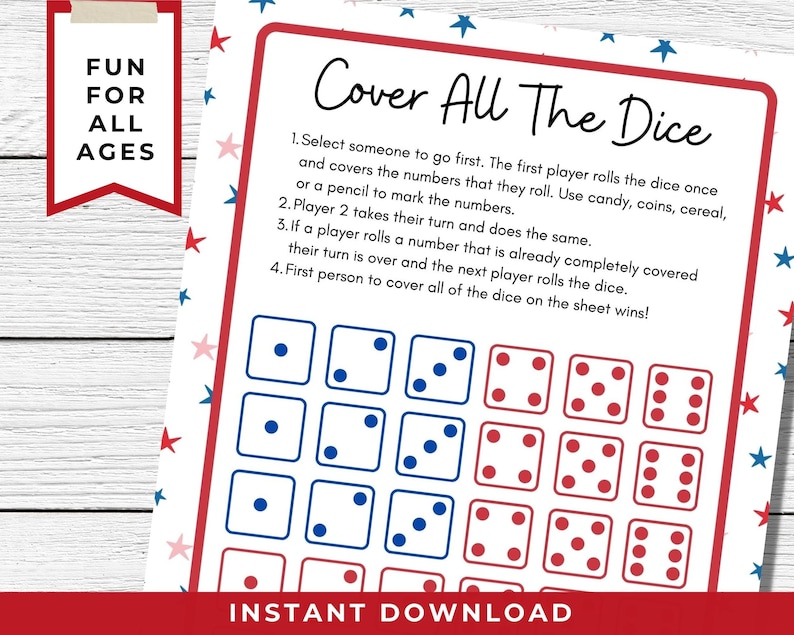 Cover the Dice | Patriotic Printable Game | Dice Games for Kids ...