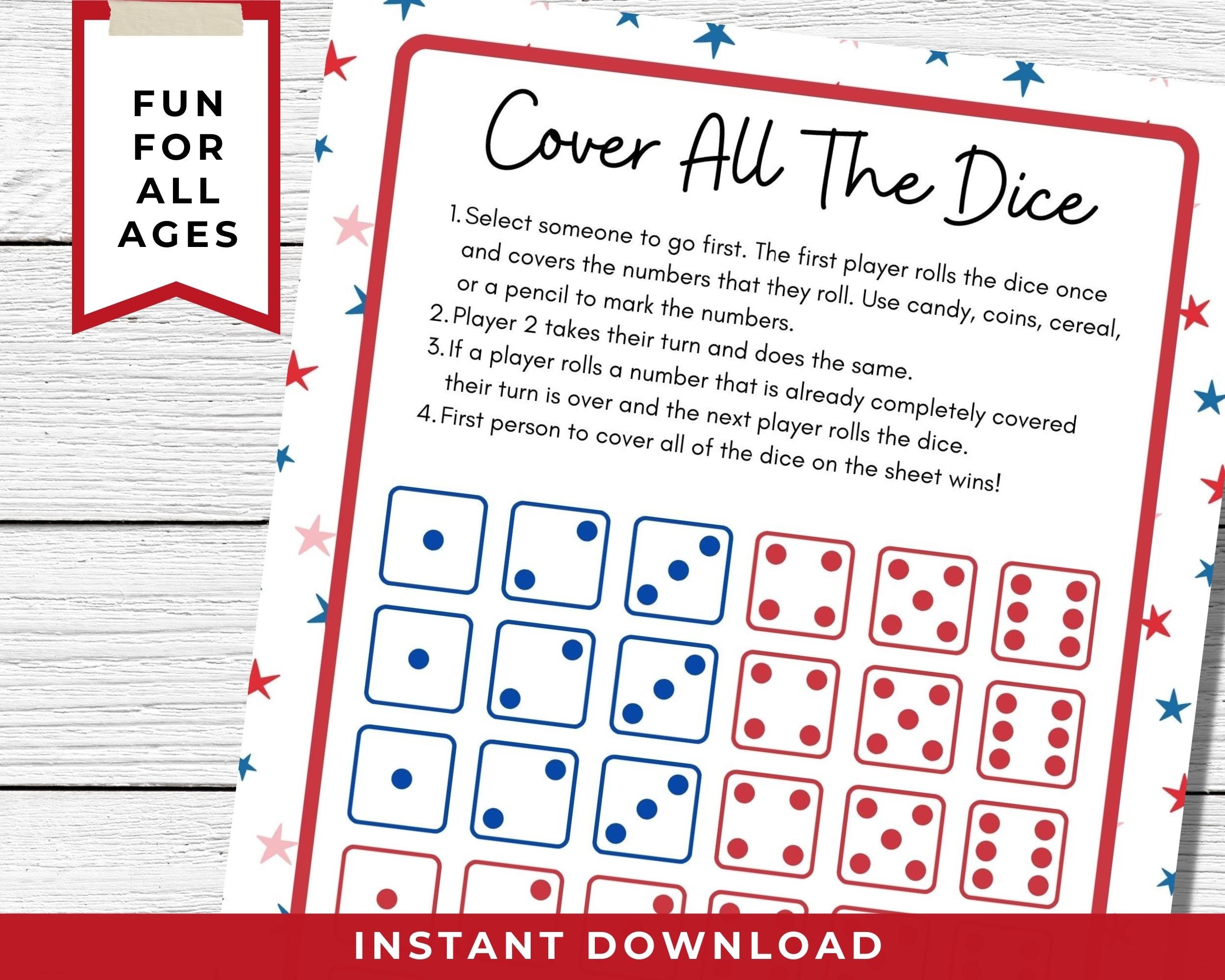 Cover the Dice Patriotic Printable Game Dice Games for Kids Counting ...