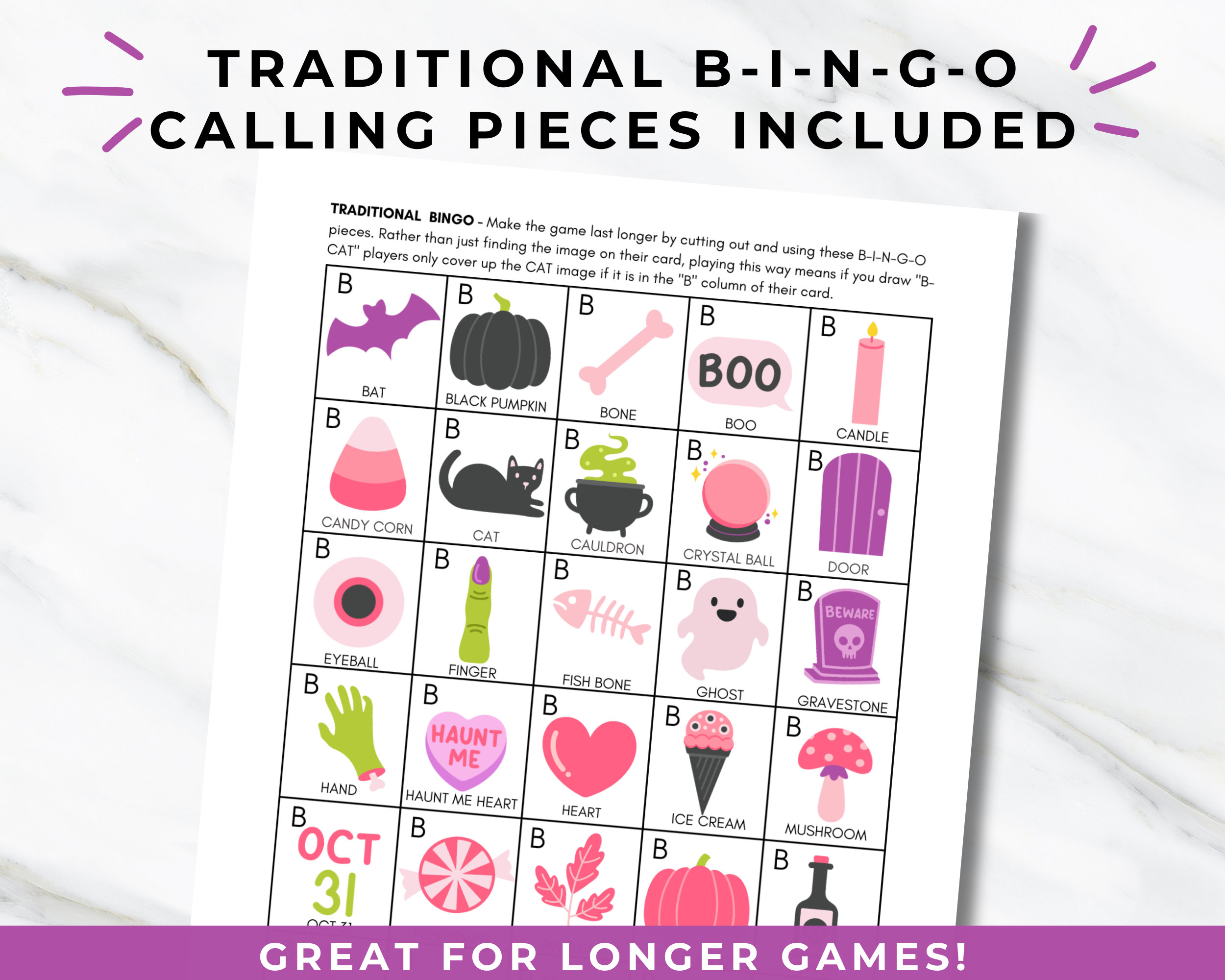 Cute Halloween Bingo Game Printable 40 Cards Pink Purple - Etsy