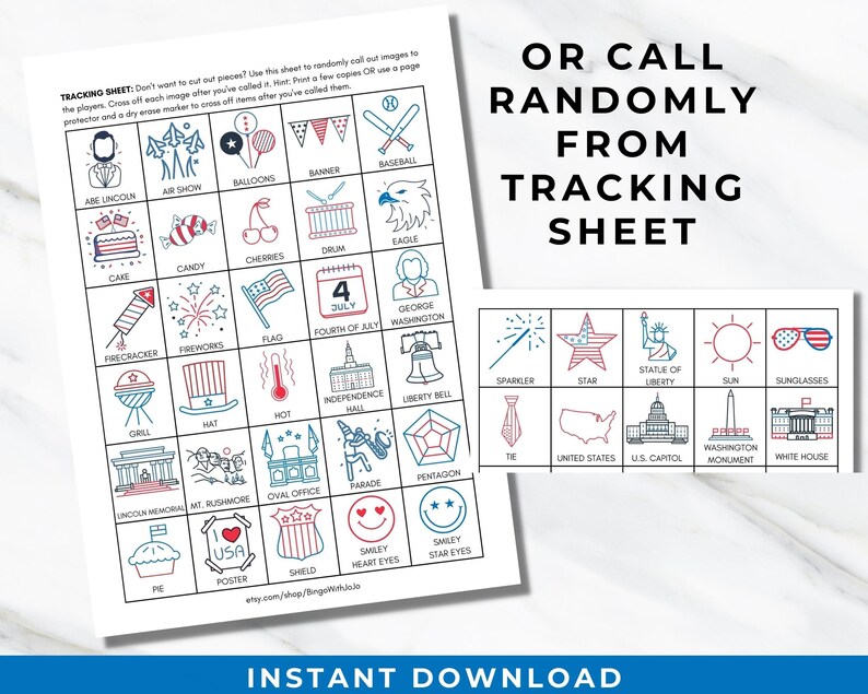 4th of July Bingo Printable 40 Cards and Markers Patriotic - Etsy