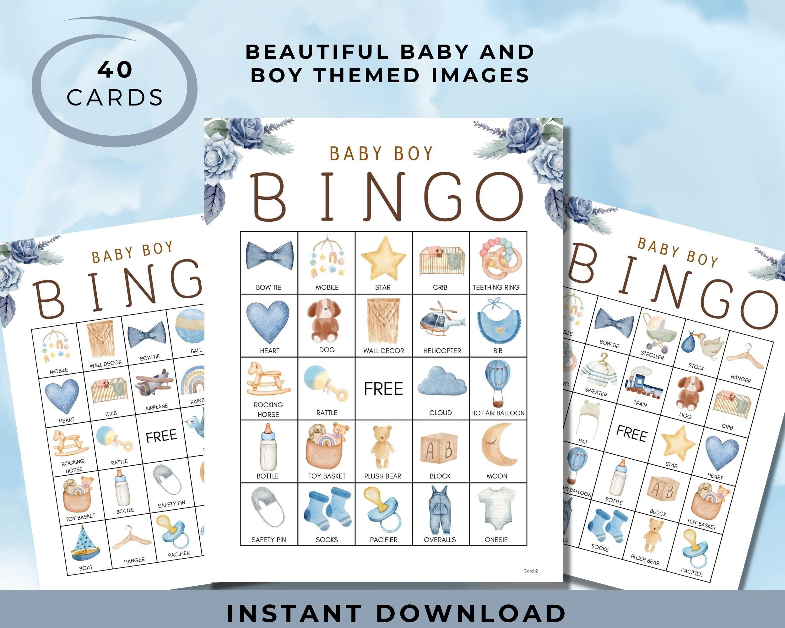 Baby Boy Bingo Set | 40 PRINTABLE Cards and Markers | Baby Shower | PDF ...