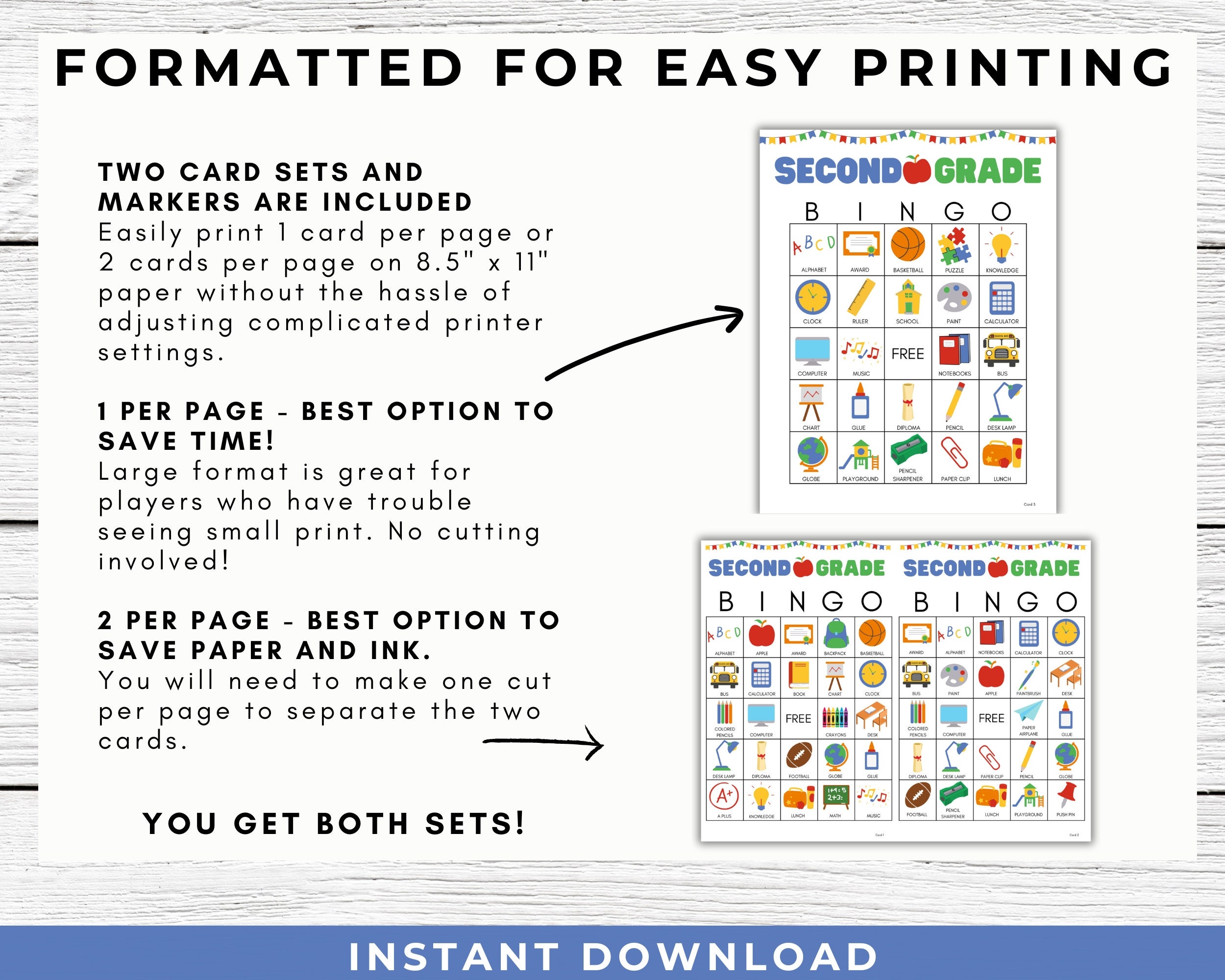 Second Grade Bingo Game Printable 40 Cards and Apple Markers - Etsy
