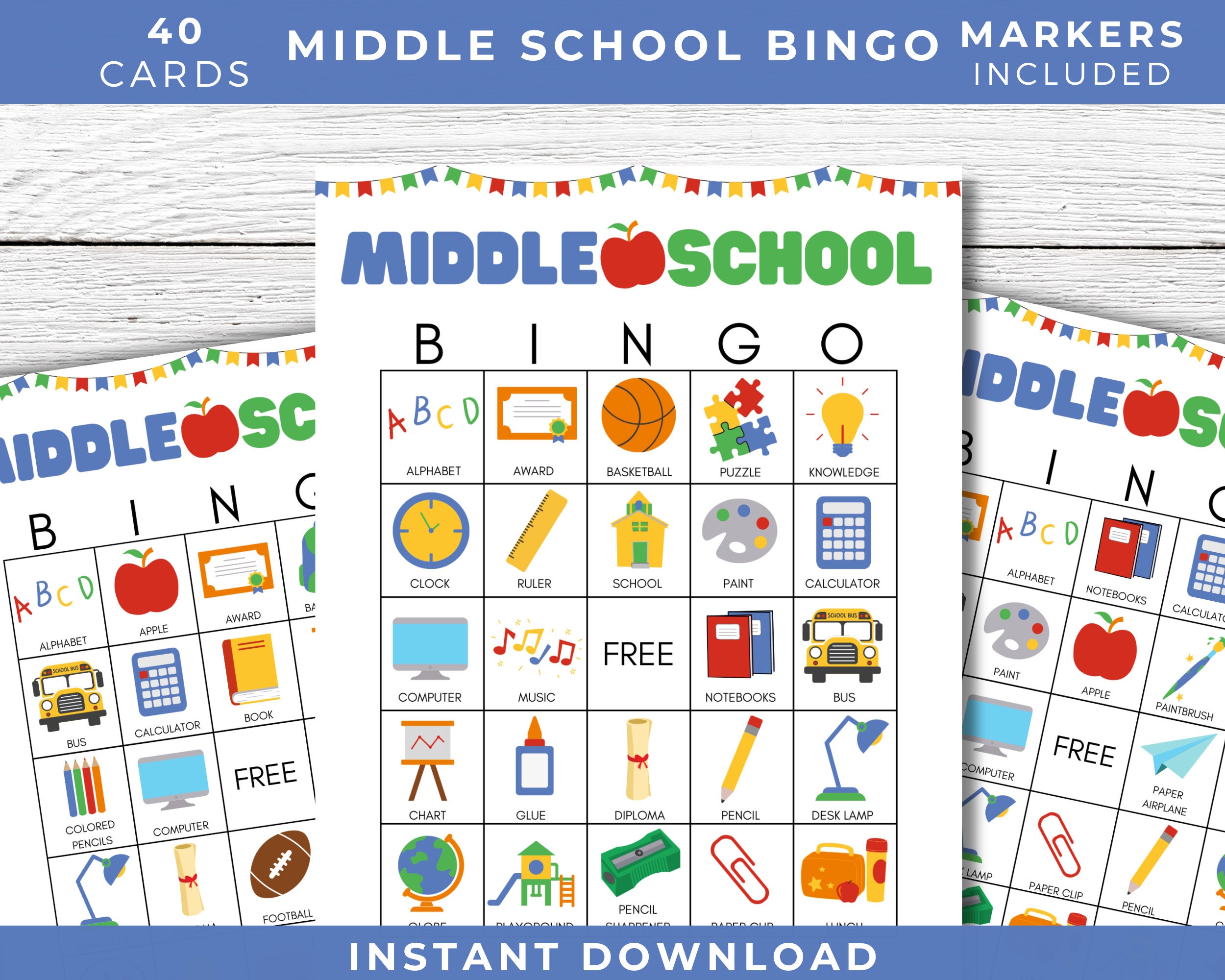 Middle School Bingo Game Printable, 40 Cards and Apple Markers First ...