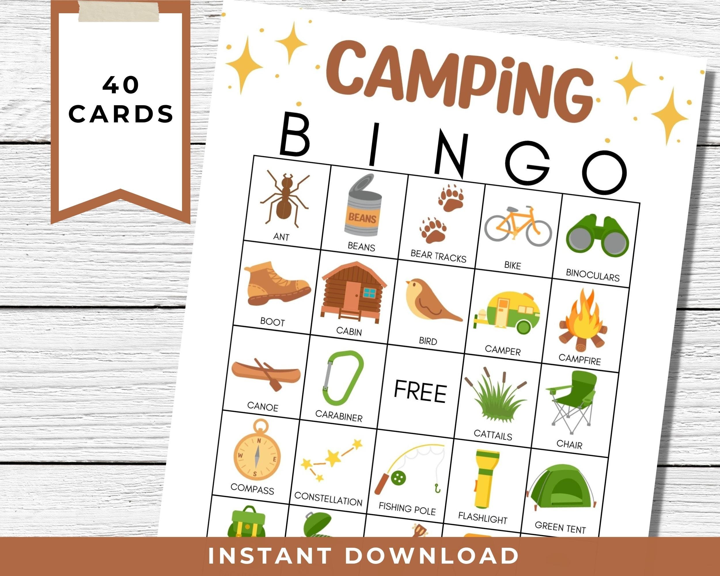 Camping Bingo Card Printable Set; 40 Cards and Markers; Campground ...