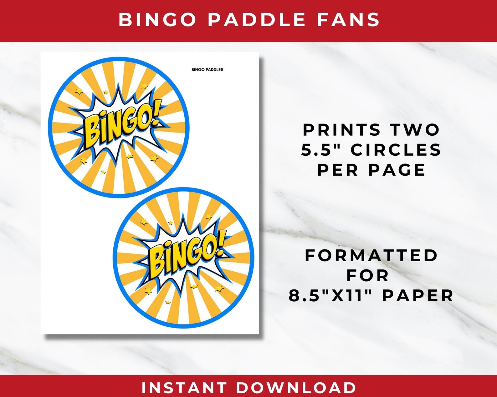 Handheld Printable Bingo Sign or Paddle Fan in 6 Colors to Match Your ...