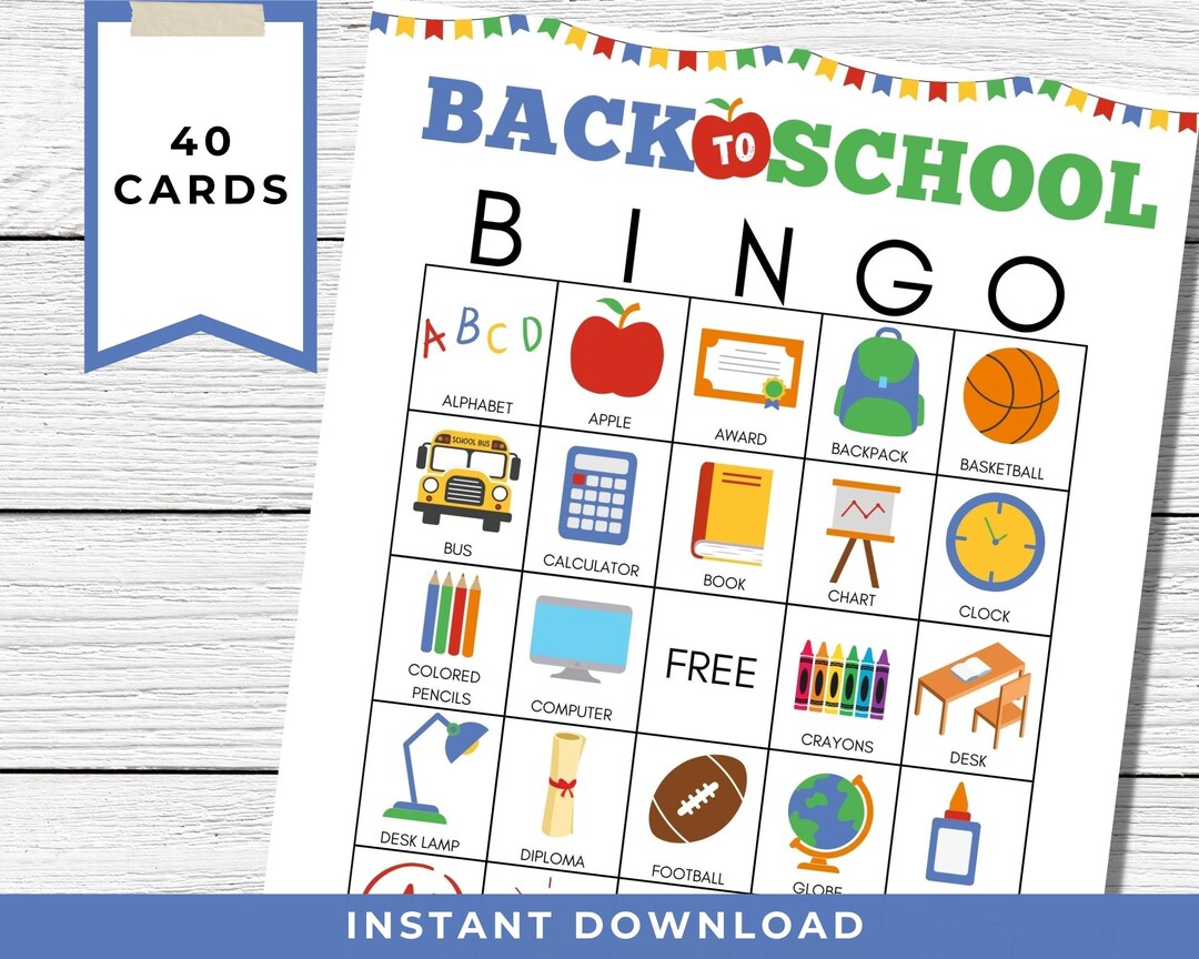 Back to School Bingo Printable, 40 Cards; for Elementary, Middle School ...