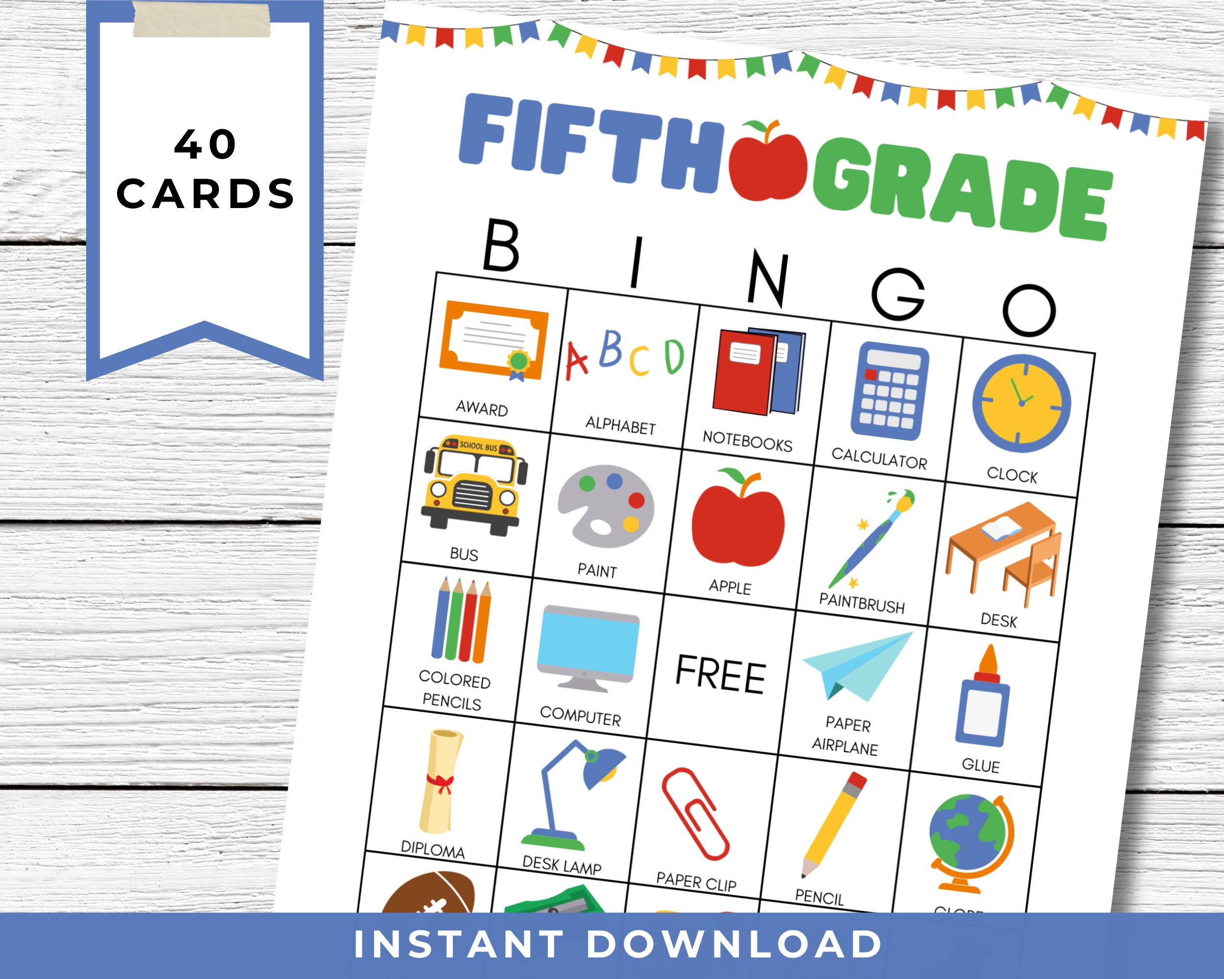 Fifth Grade Bingo Game Printable, 40 Cards and Apple Markers First Day ...