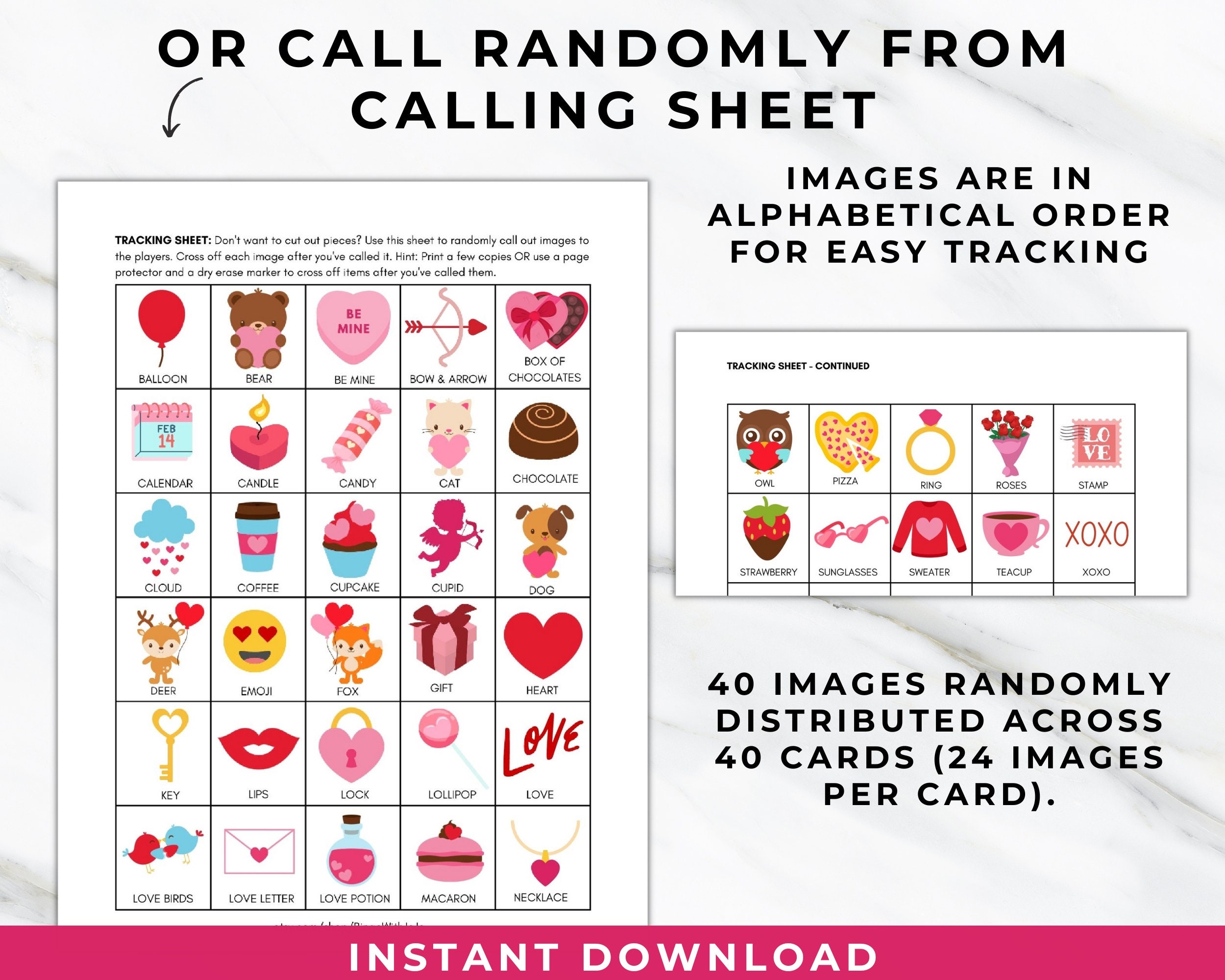 Valentine Bingo Printable, 40 Cards and Markers February Game for Kids ...