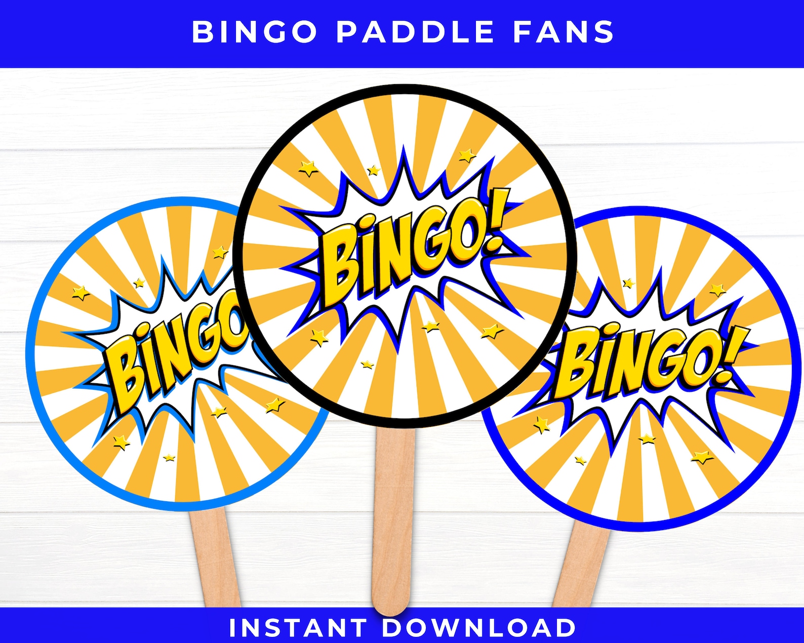 Handheld Printable Bingo Sign or Paddle Fan in Blue and Black | Winner ...