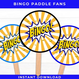 Handheld Printable Bingo Sign or Paddle Fan in Blue and Black | Winner ...