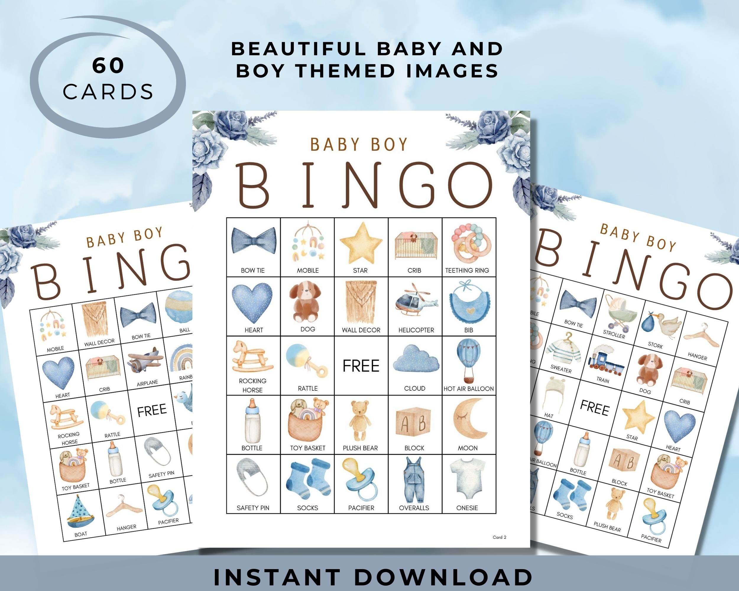Baby Boy Bingo Printable Game With 60 Cards and Markers Large Baby ...