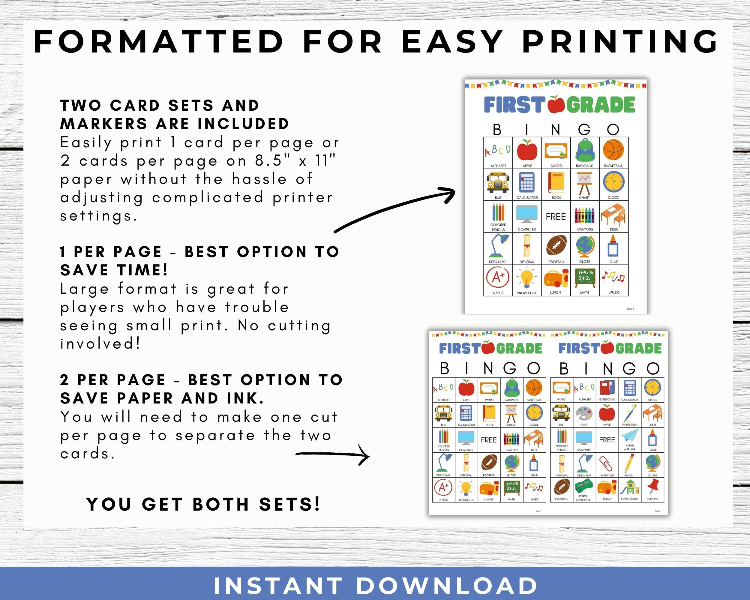 First Grade Bingo Game Printable 40 Cards and Apple Markers - Etsy
