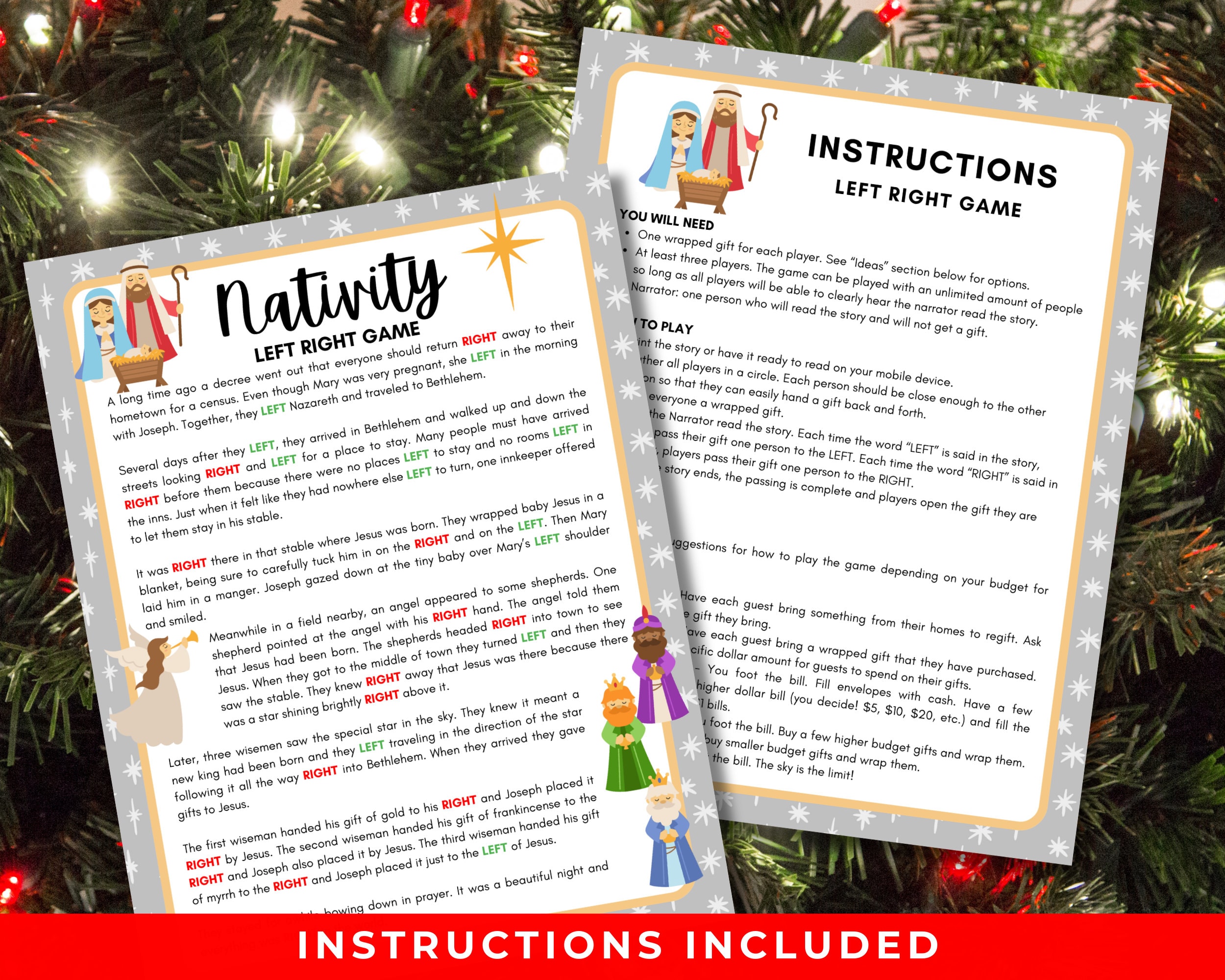 Nativity Left Right Christmas Game for Gift Exchange; Activity for Kids ...