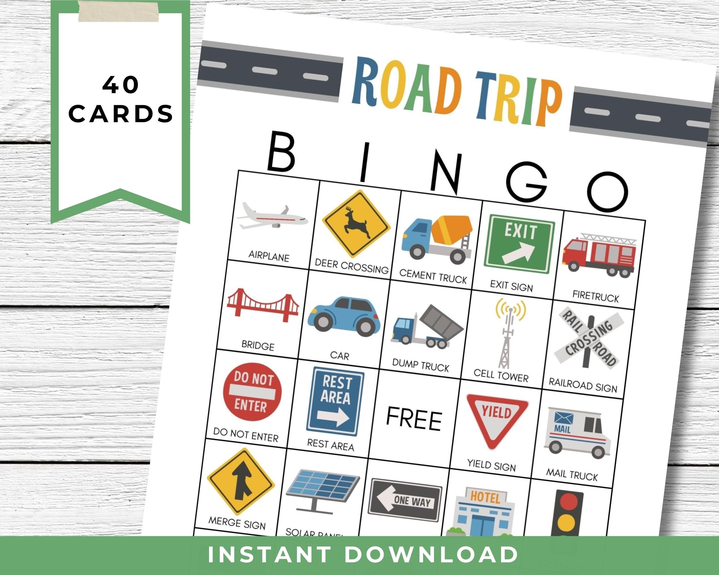 Road Trip Bingo - 40 Cards; Printable Travel Games for Kids, Adults ...
