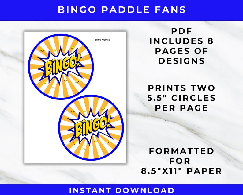 Handheld Printable Bingo Sign or Paddle Fan in Blue and Black | Winner ...