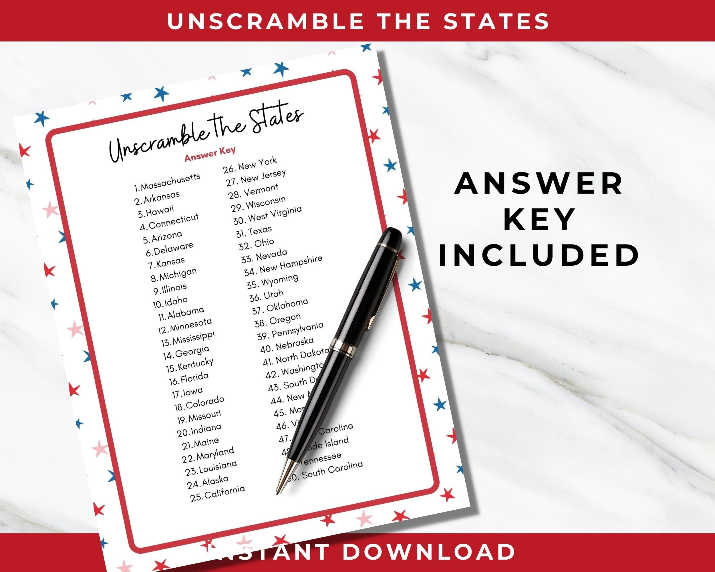 United States Word Scramble Printable Activity for Kids and Adults ...