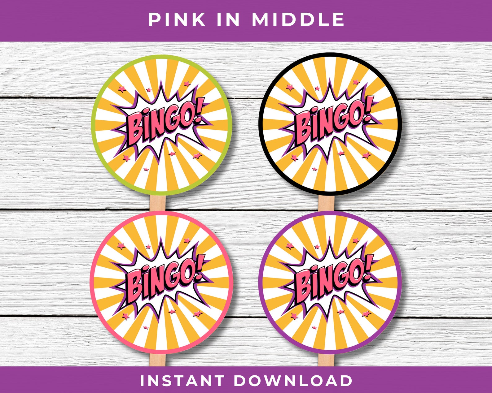 Handheld Printable Bingo Sign or Paddle Fan; Bingo Night Decoration; 8 ...