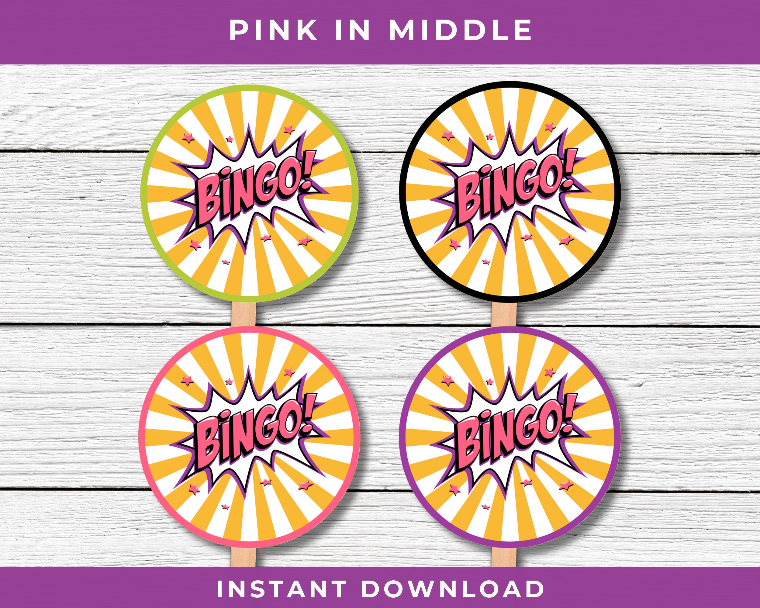 Handheld Printable Bingo Sign or Paddle Fan Bingo Night Decoration 8 ...