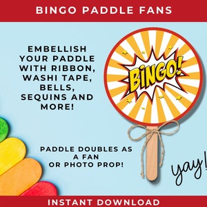 Handheld Printable Bingo Sign or Paddle Fan in 6 Colors to Match Your ...