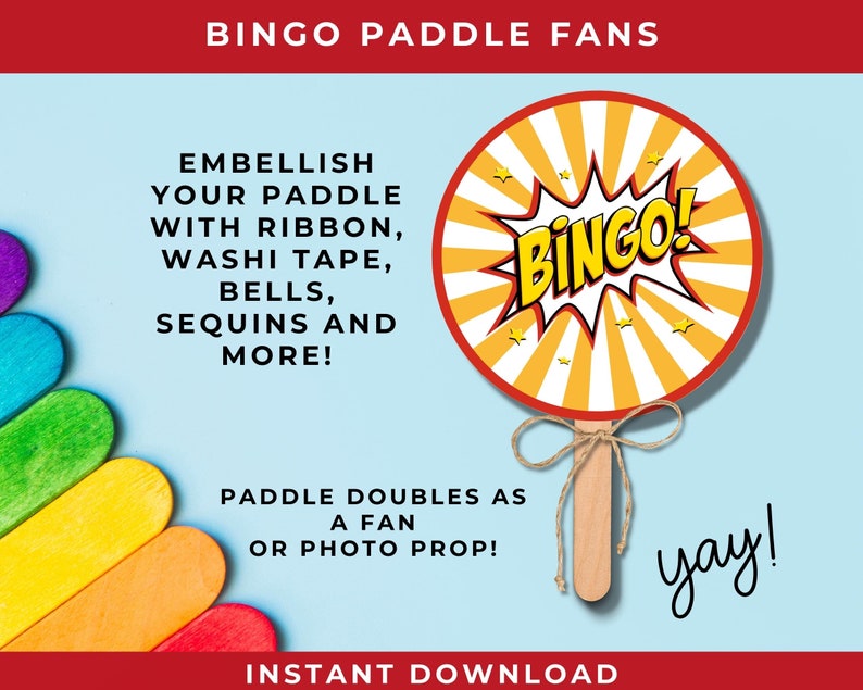 Handheld Printable Bingo Sign or Paddle Fan in 6 Colors to Match Your ...