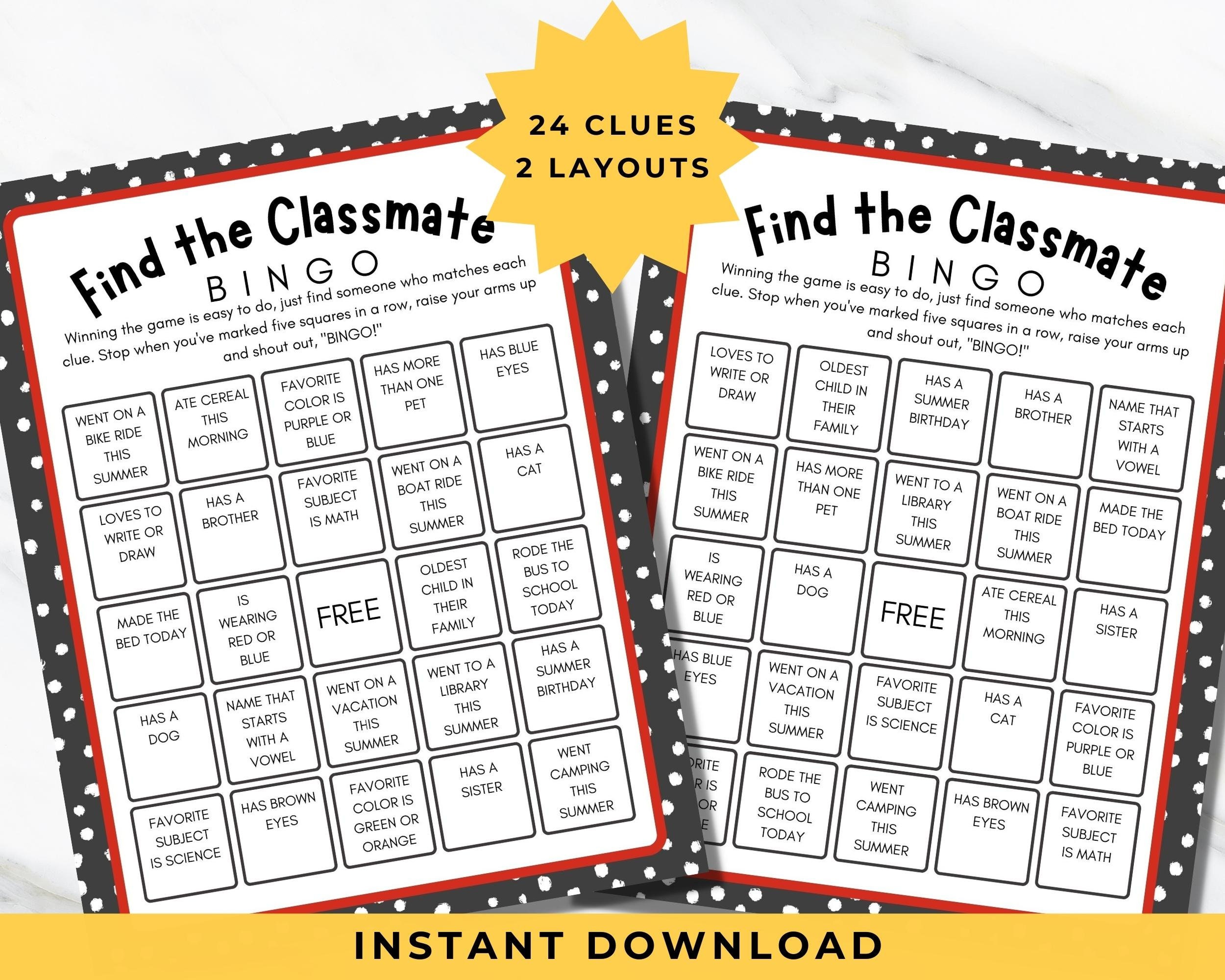 Printable Find the Classmate Bingo 5 Colors Student - Etsy