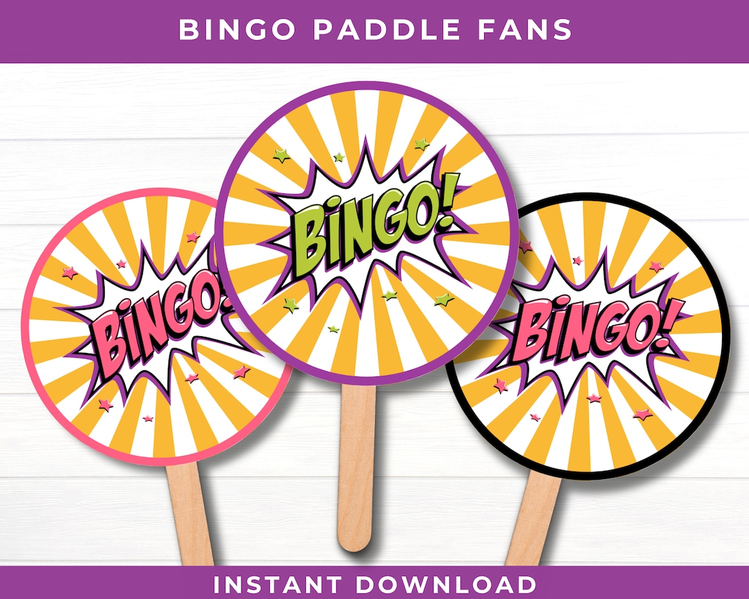 Handheld Printable Bingo Sign or Paddle Fan; Bingo Night Decoration; 8 ...