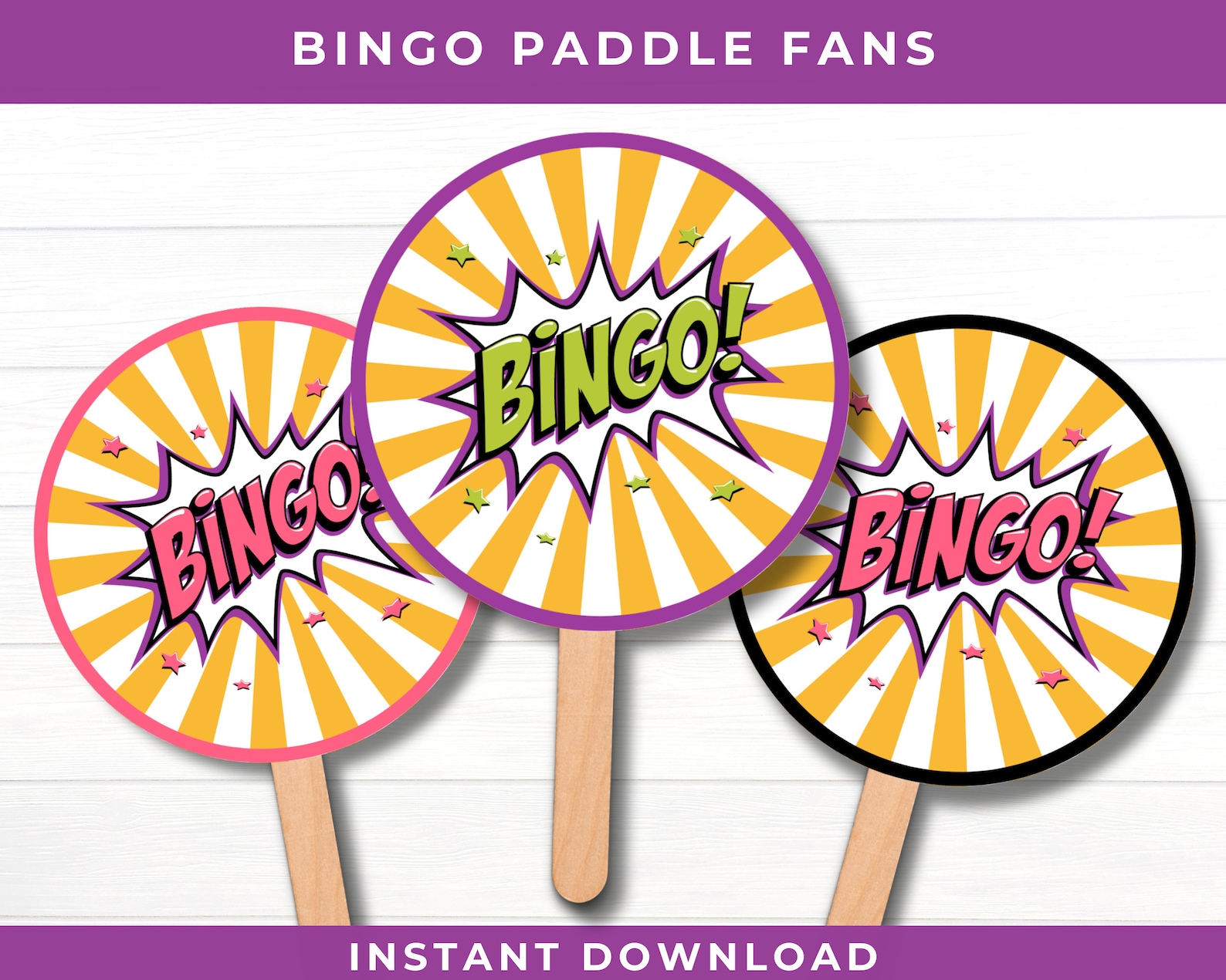 Handheld Printable Bingo Sign or Paddle Fan; Bingo Night Decoration; 8 ...