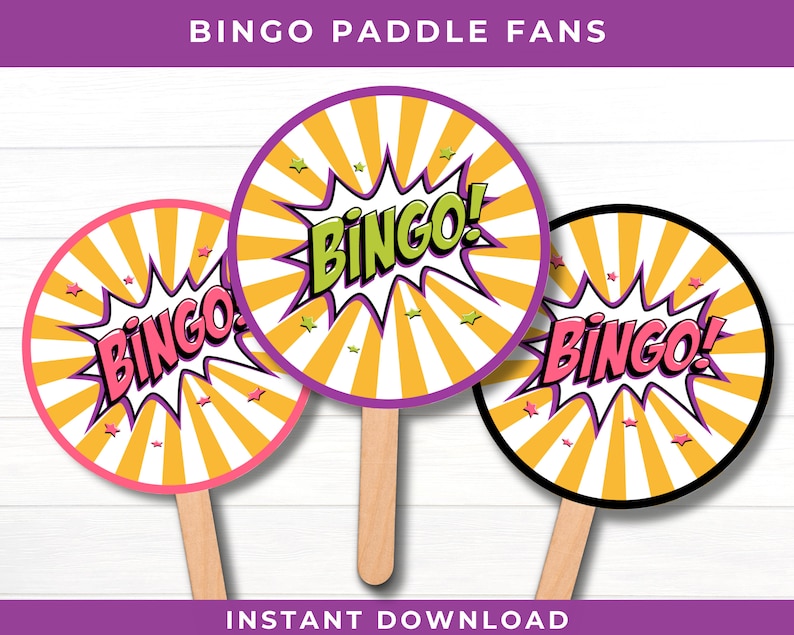 Handheld Printable Bingo Sign or Paddle Fan; Bingo Night Decoration; 8 ...