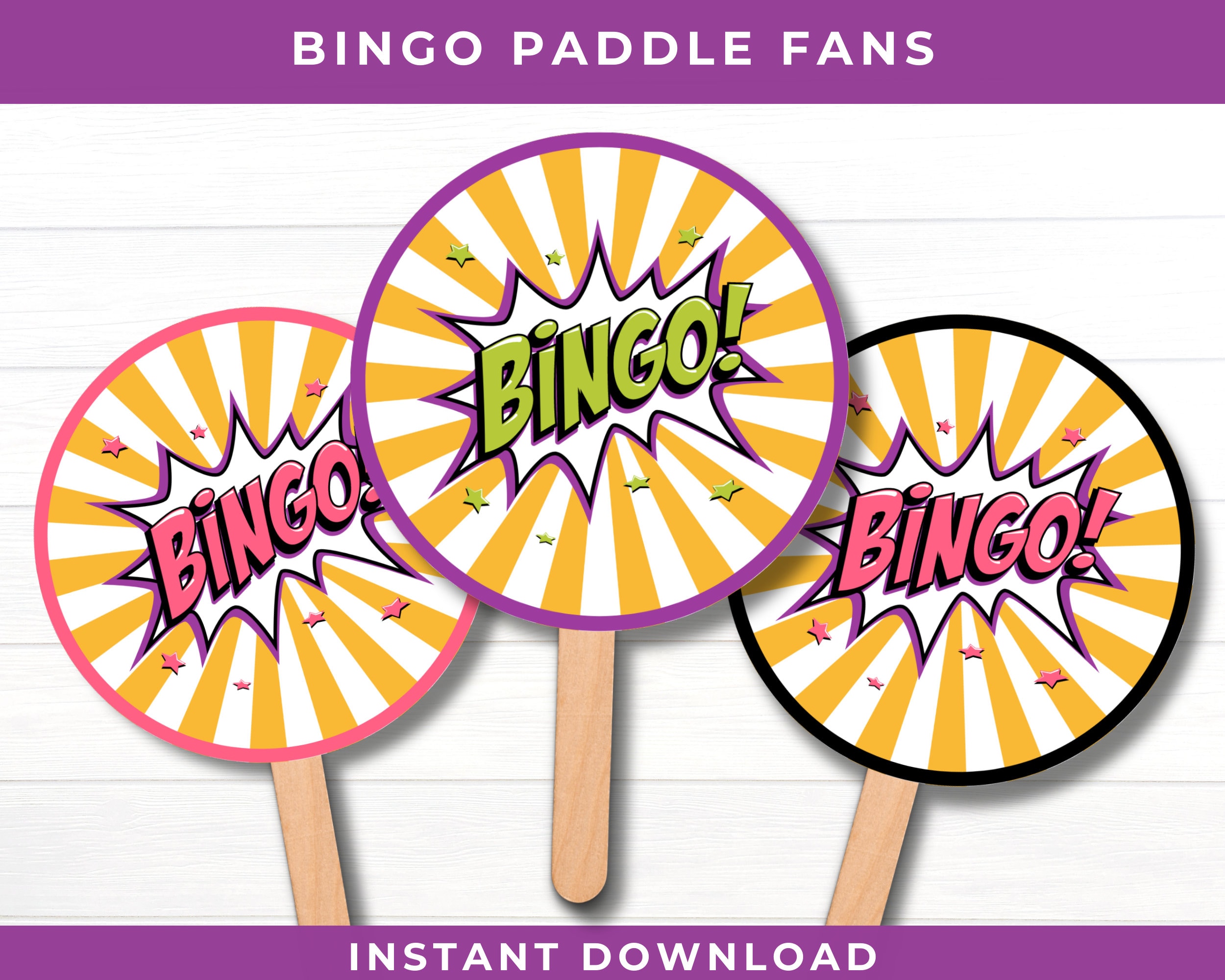 Handheld Printable Bingo Sign or Paddle Fan Bingo Night Decoration 8 Cute Designs in Pink ...