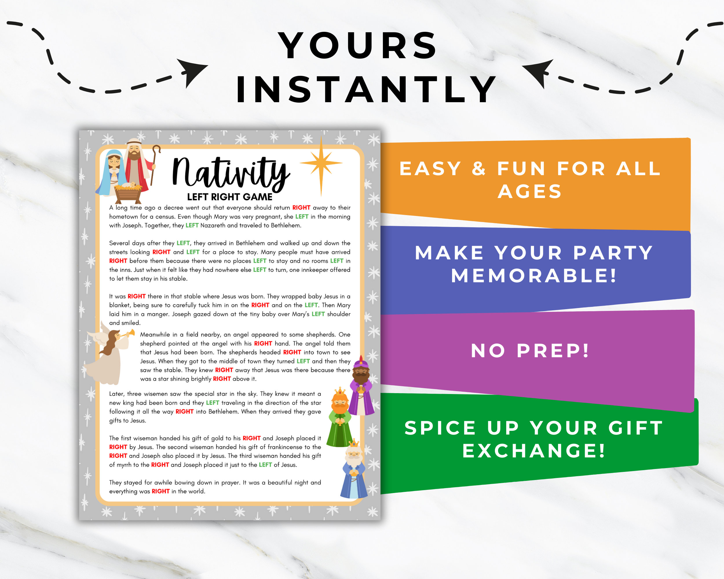 Nativity Left Right Christmas Game for Gift Exchange; Activity for Kids ...