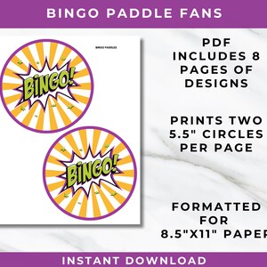 Handheld Printable Bingo Sign or Paddle Fan; Bingo Night Decoration; 8 ...