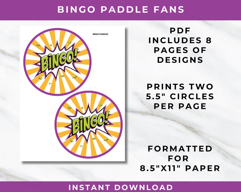 Handheld Printable Bingo Sign or Paddle Fan; Bingo Night Decoration; 8 ...
