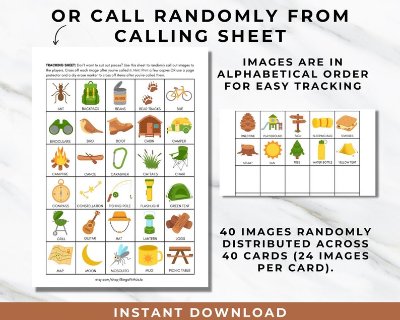 Camping Bingo Card Printable Set; 40 Cards and Markers; Campground ...