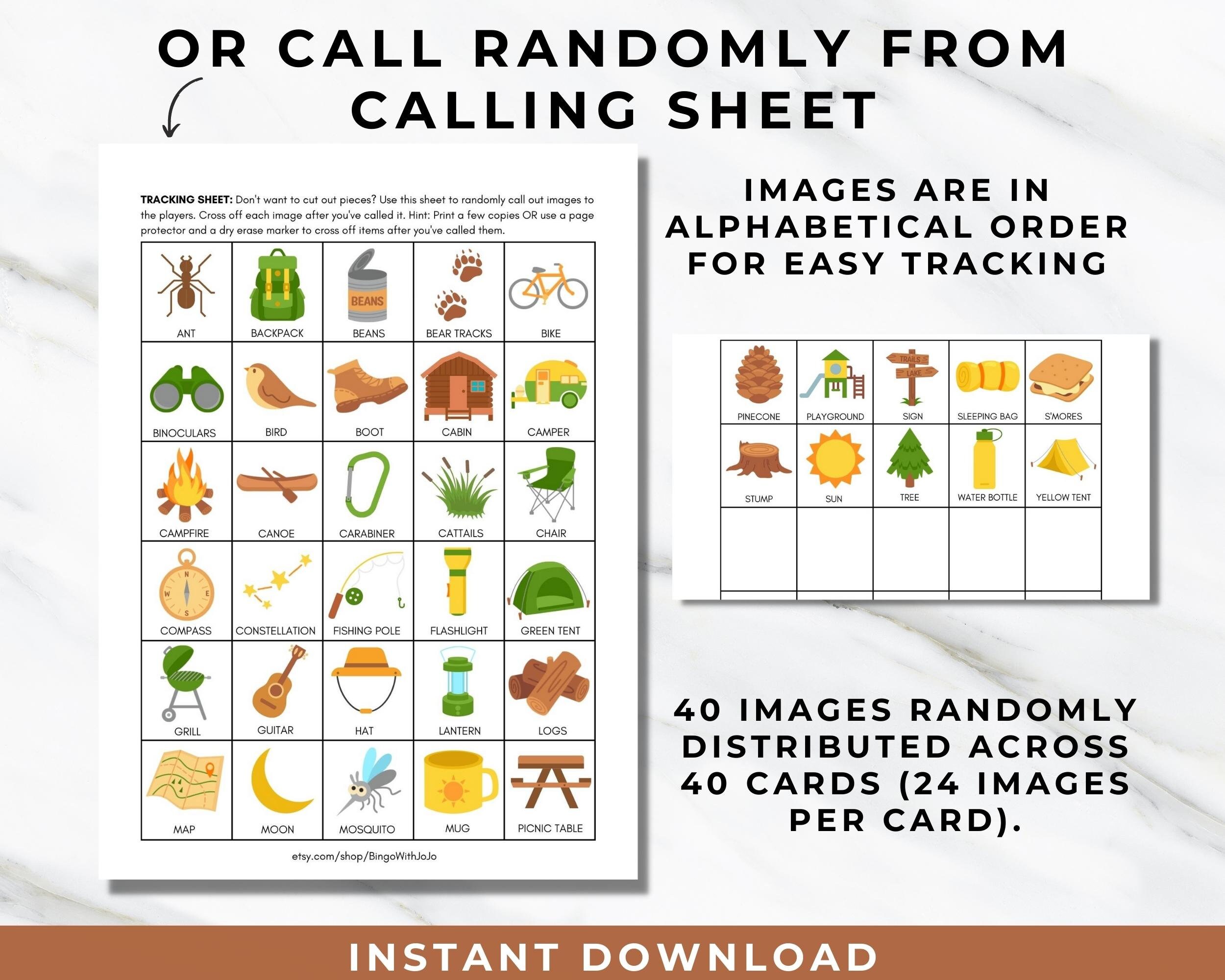 Camping Bingo Card Printable Set 40 Cards and Markers - Etsy