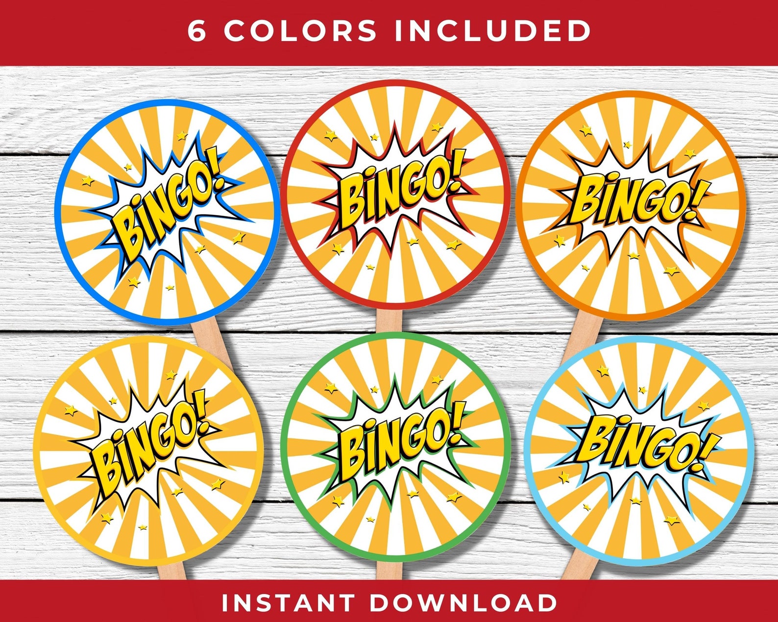 Handheld Printable Bingo Sign or Paddle Fan in 6 Colors to Match Your ...
