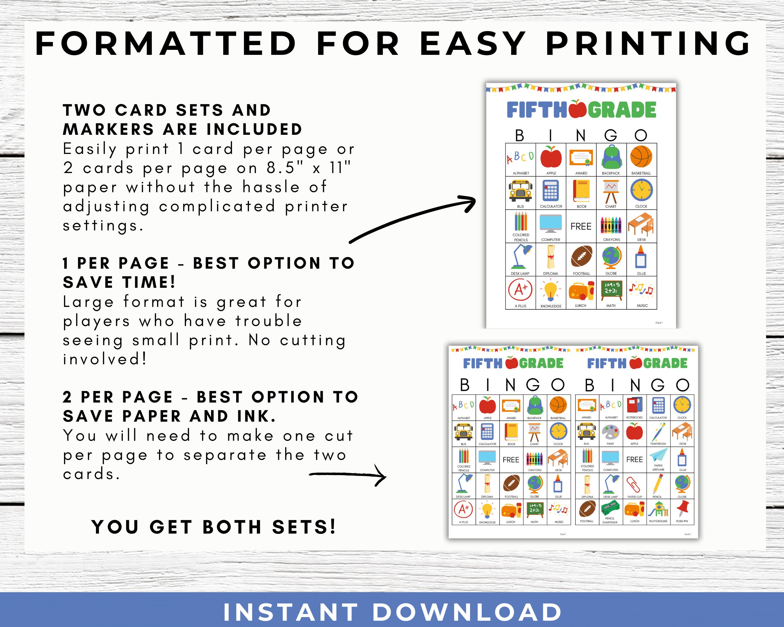 Fifth Grade Bingo Game Printable, 40 Cards and Apple Markers First Day ...