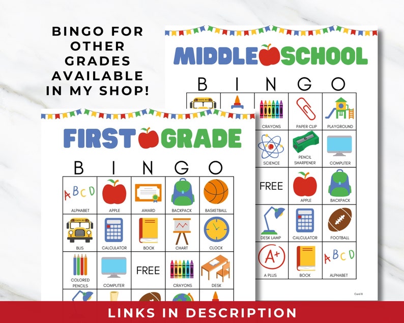 Fifth Grade Bingo Game Printable, 40 Cards and Apple Markers First Day ...