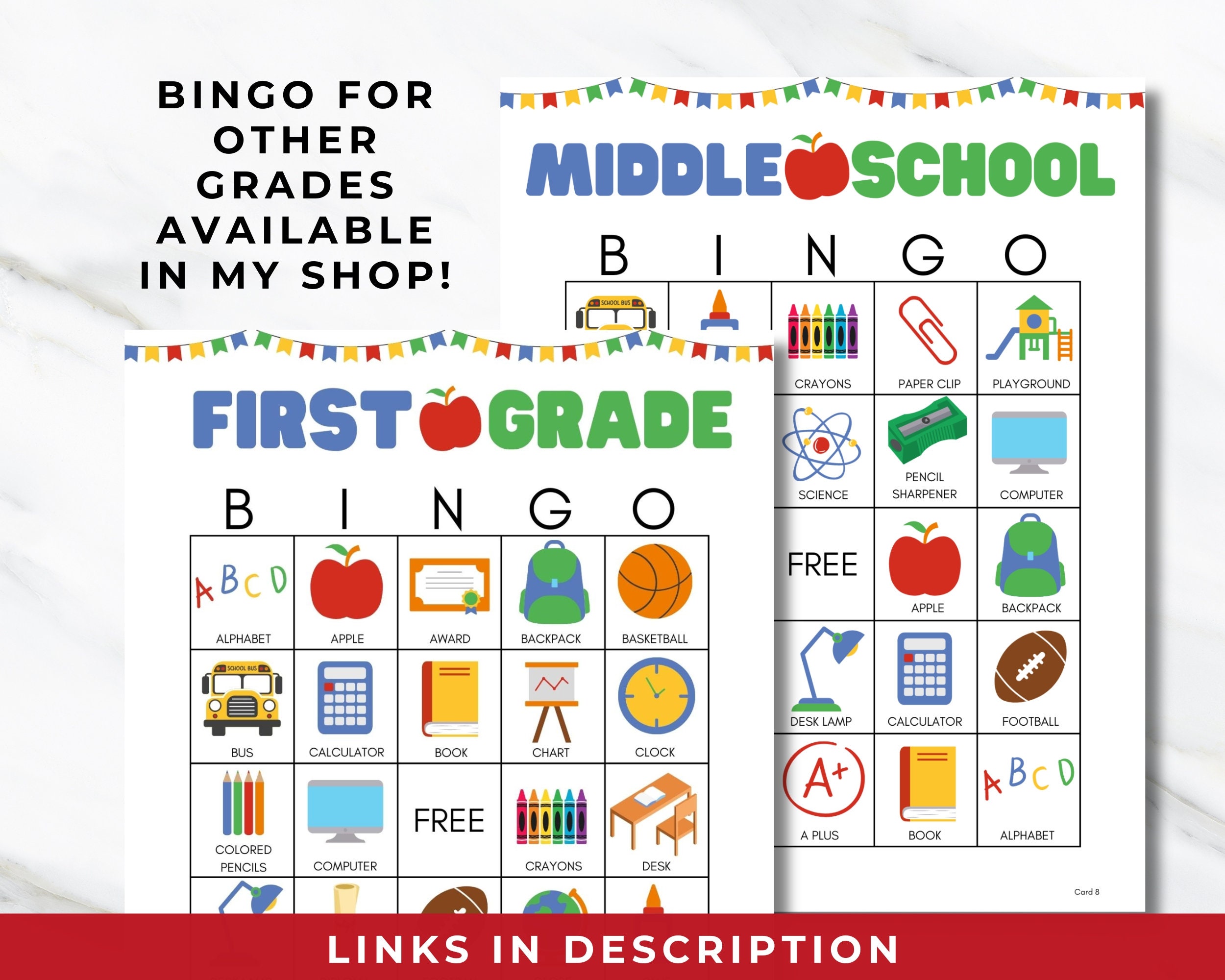 Second Grade Bingo Game Printable 40 Cards and Apple Markers - Etsy