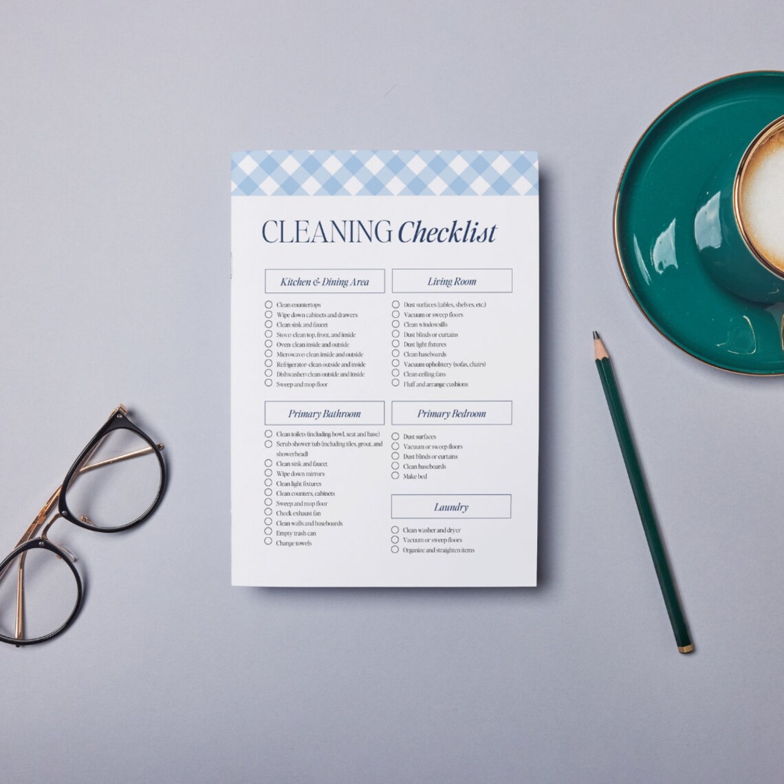 Blue Gingham Cleaning Checklist, Weekly Cleaning List, Cleaning ...