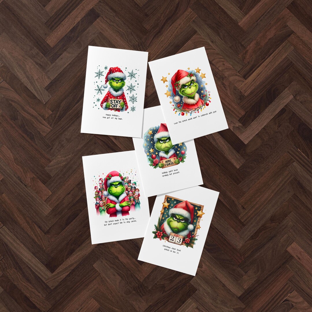 Funny Grinch-themed Christmas Cards (5-pack) | Original Pun Cards ...
