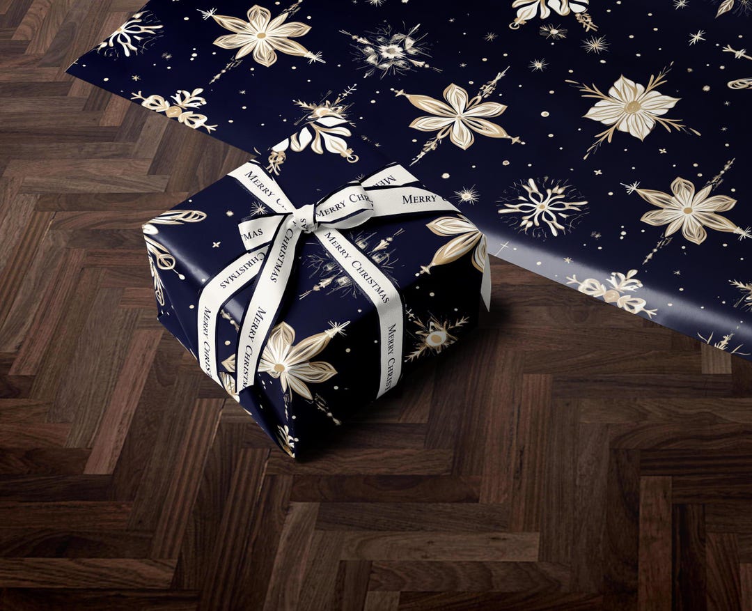 Holiday Gift Wrap | Dark Blue Christmas Present Paper | Gift Wrap ...