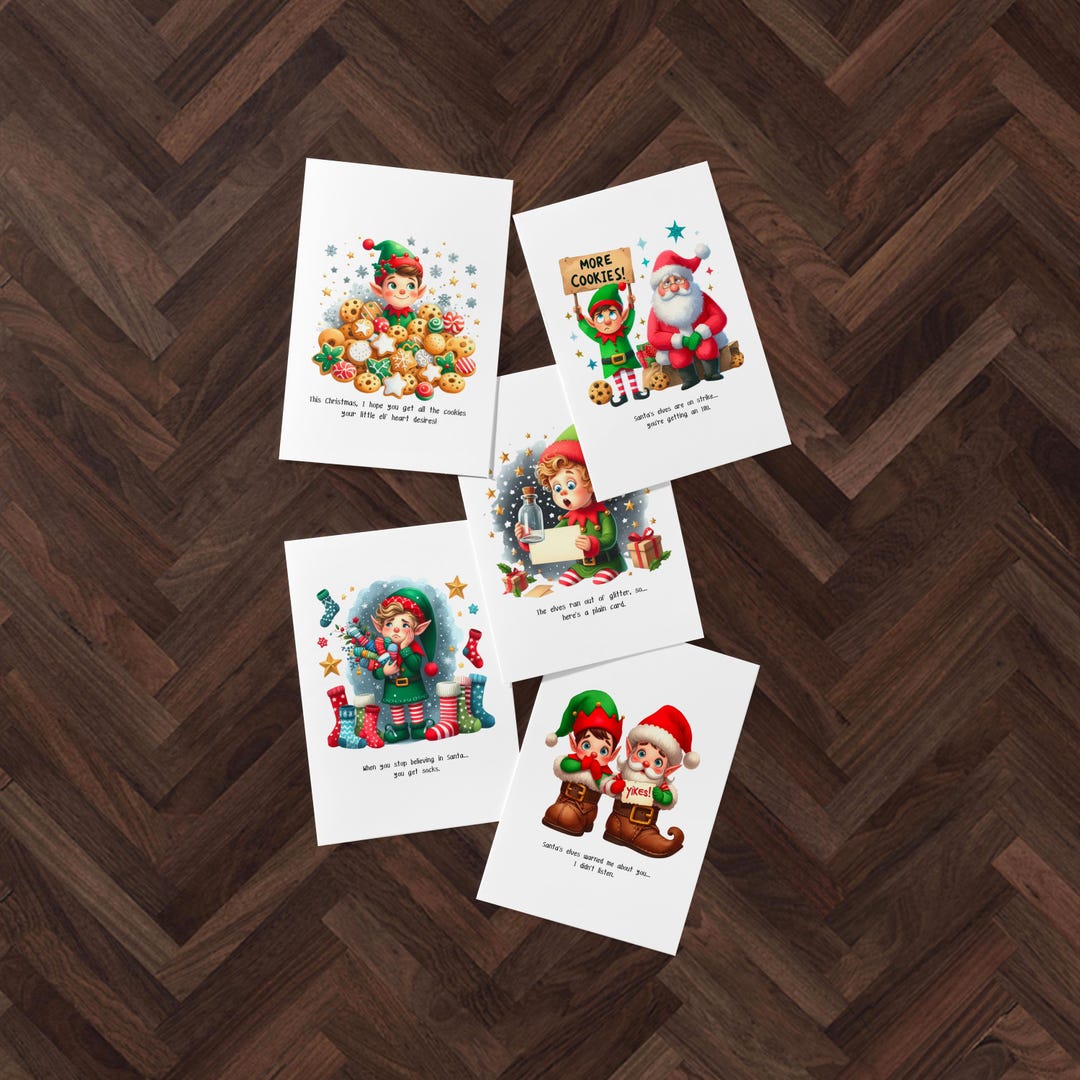 Funny Elf-themed Christmas Cards (5-pack) | Original Pun Cards ...