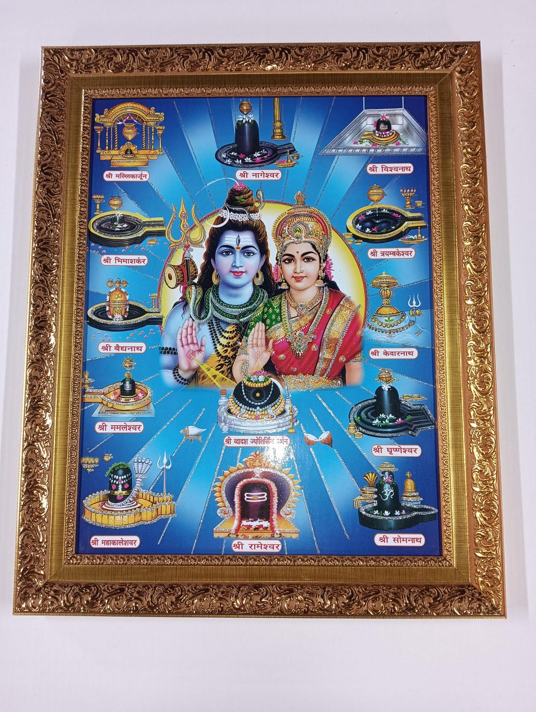 Shiva Parvati Giving Blessing With All Jyotirlinga Shivling Photo Frame ...