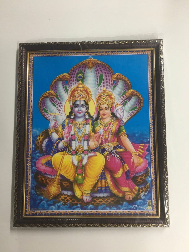 Lord Vishnu Lakshmi Mata Photo Frame: Hindu Pooja Room Decor (10x12 ...