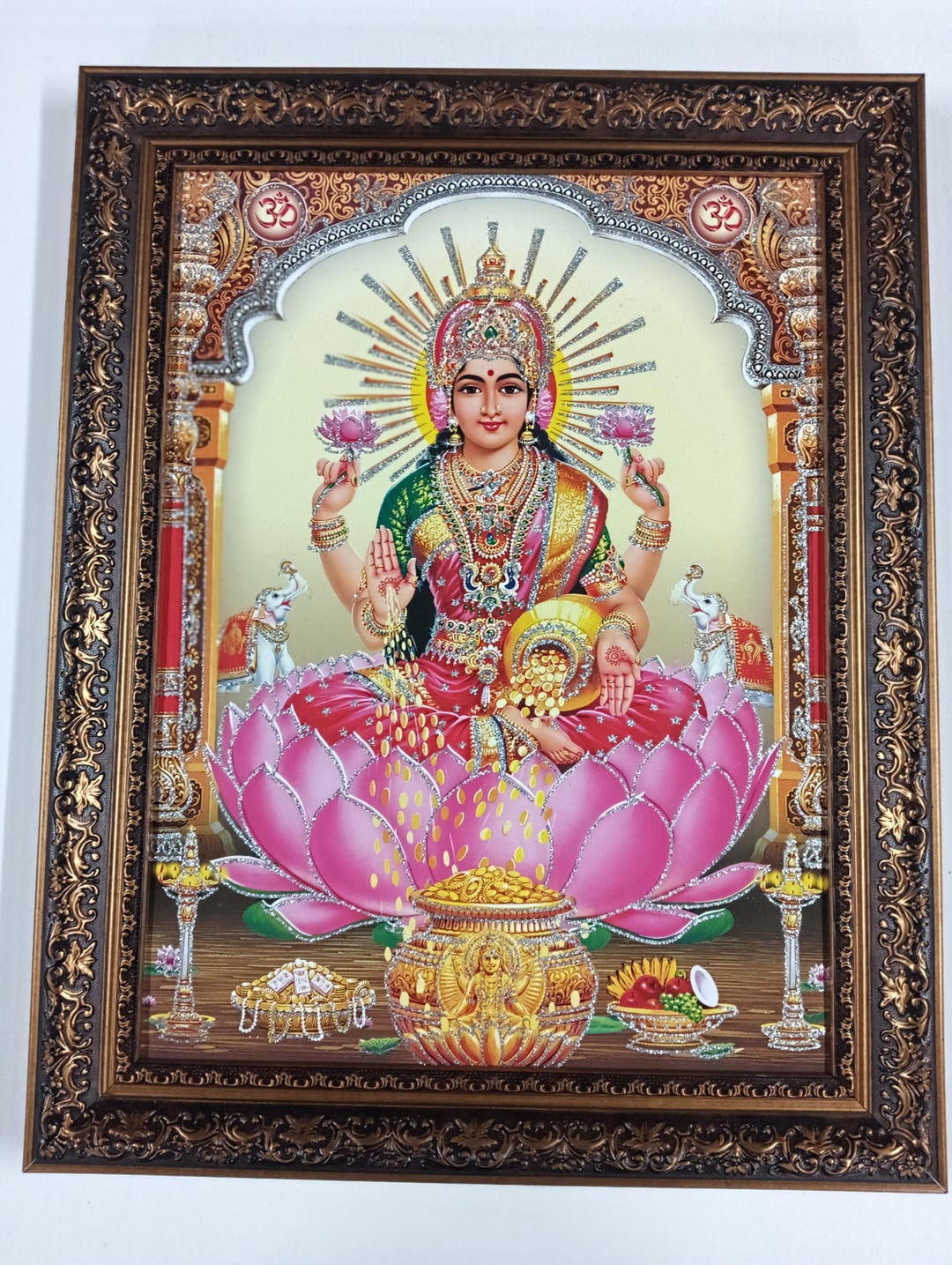 Laxmi/lakshmi Mata on Lotus With Gold Coins Laminated Framed Picture ...