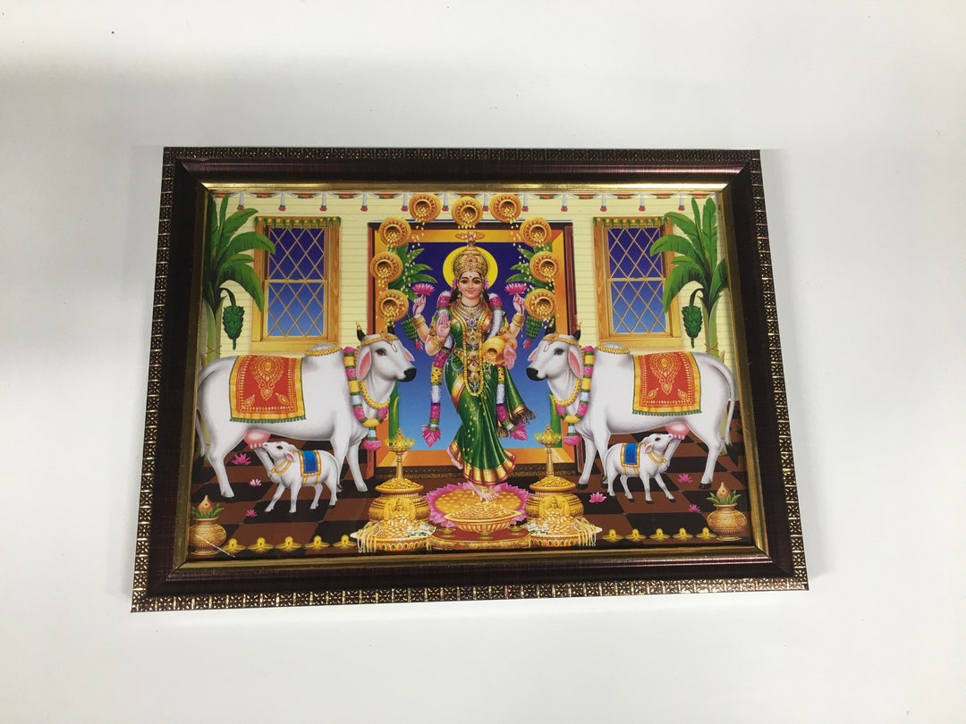 Goddess Gruha Lakshmi Photo With Cow / Laxmi Devi / Gruhalakshmi Framed ...
